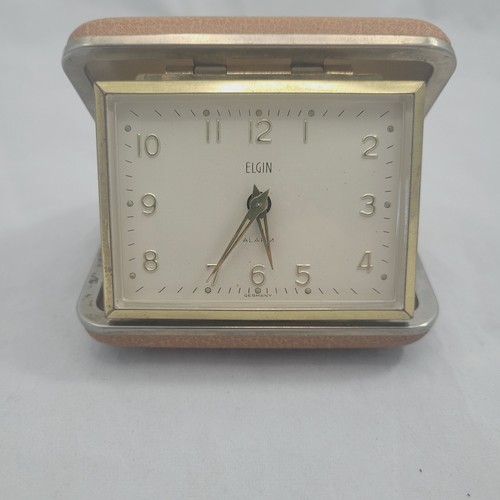 Vtg Elgin Wind Up Travel Alarm Clock Glow in the Dark Hands Clamshell ...