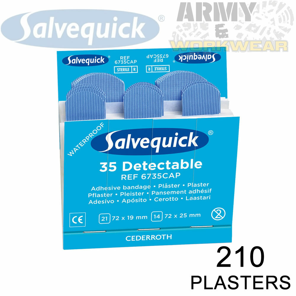 210 x First Aid Salvequick Blue Detectable Waterproof Adhesive Plasters ...