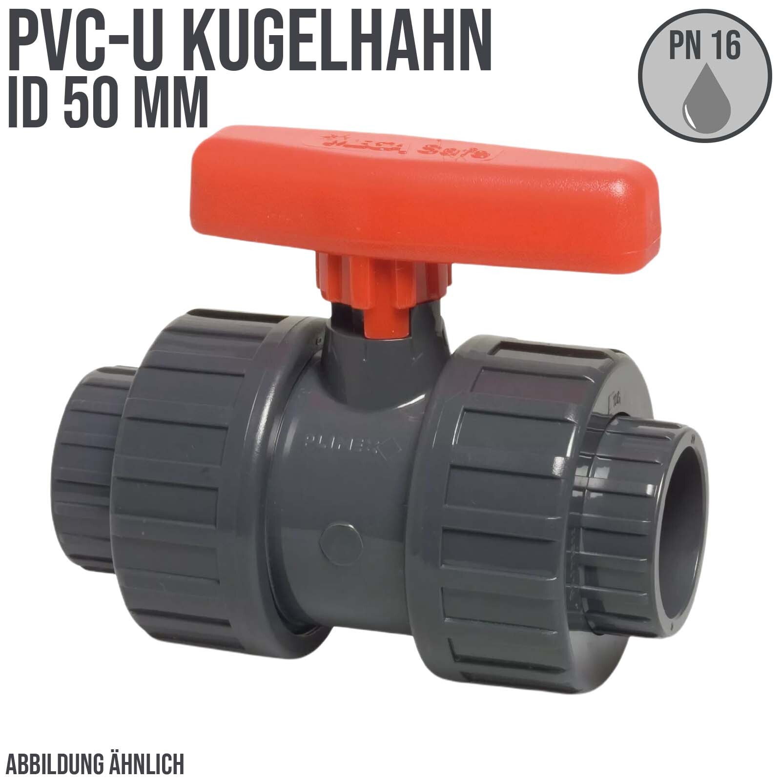 PVC Kugelhahn Absperrhahn Fitting Klebe Muffe Anschluss Pool Teich 50 ...