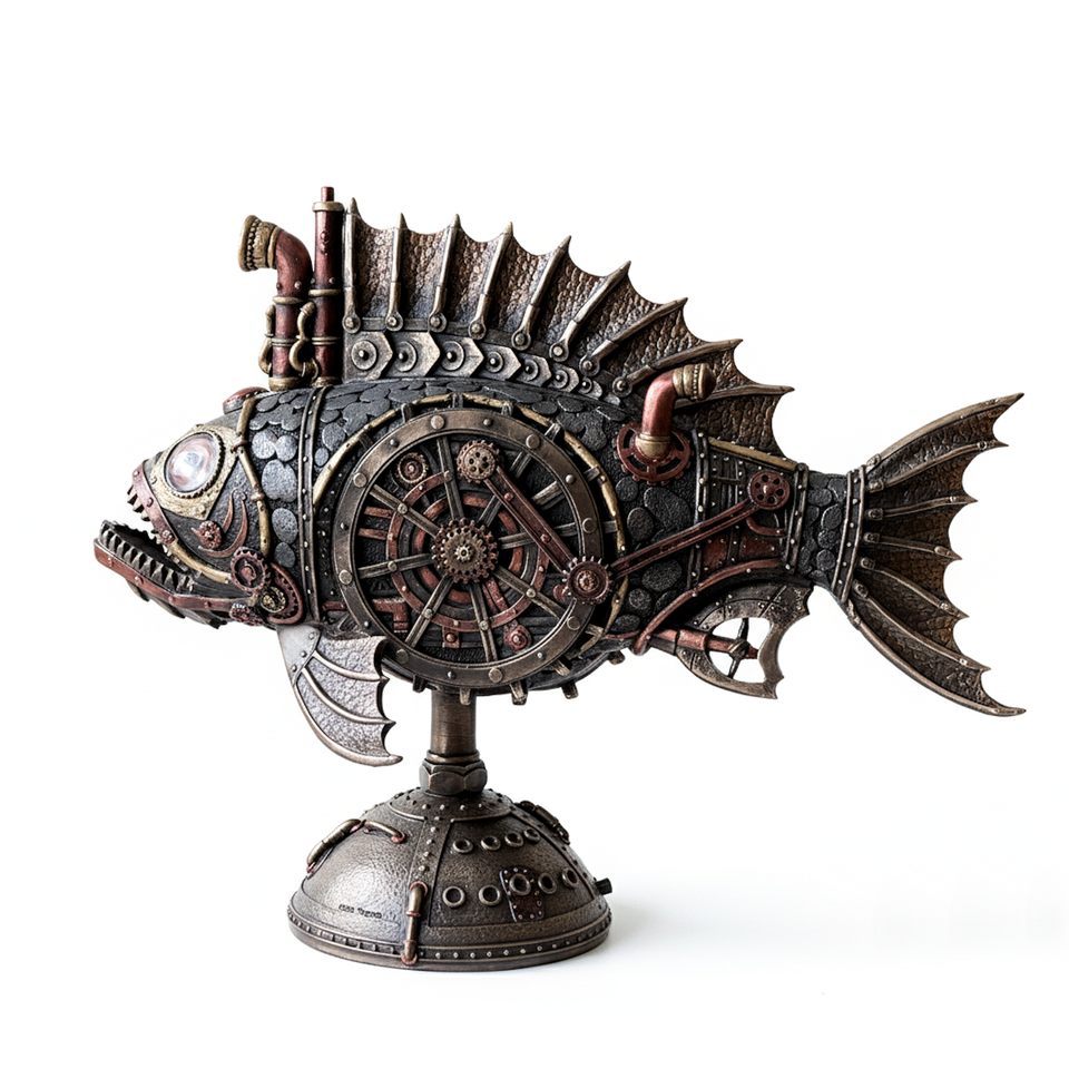 Steampunk Angler Fish Sculpture - Submarine Design with LED Periscope ...