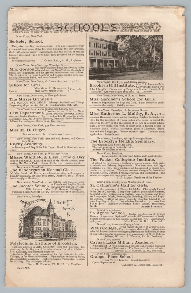 1890s-1910s Print Ad Schools Brooklyn Polytech, Hill Institute, Eastman ...