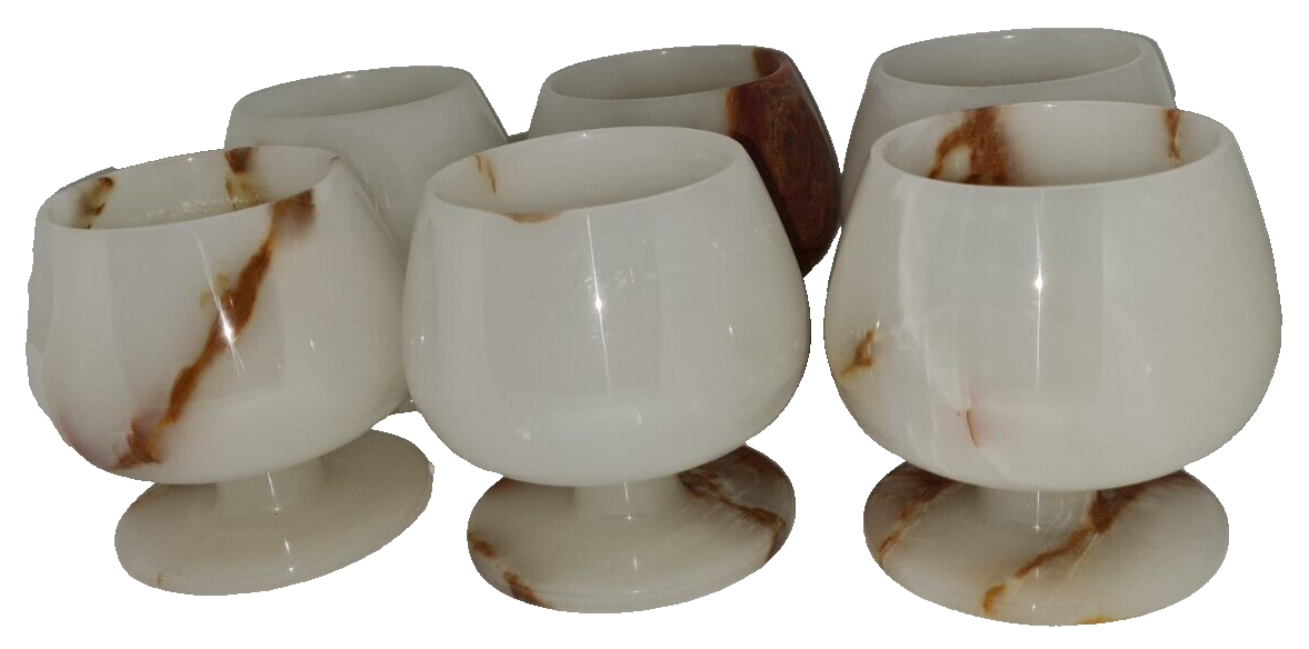 Handmade Natural White Onyx Wine Goblets - Set of 6, 4" x 4" x 4", Cap ...