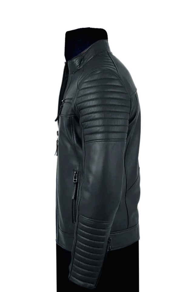 Men's Black Leather Jacket For Men's For Biker Riding, Bomber Jacket | eBay