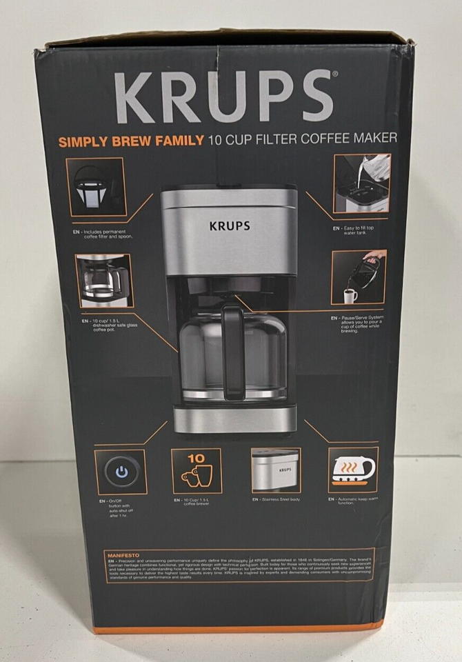 Krups Simply Brew 10-Cup Drip Coffee Maker | Stainless Steel | eBay