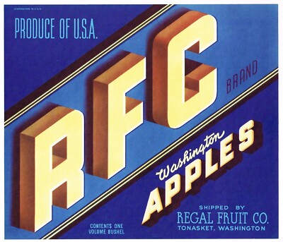 Original RFC apple crate label Tonasket Washington Regal Fruit Company ...