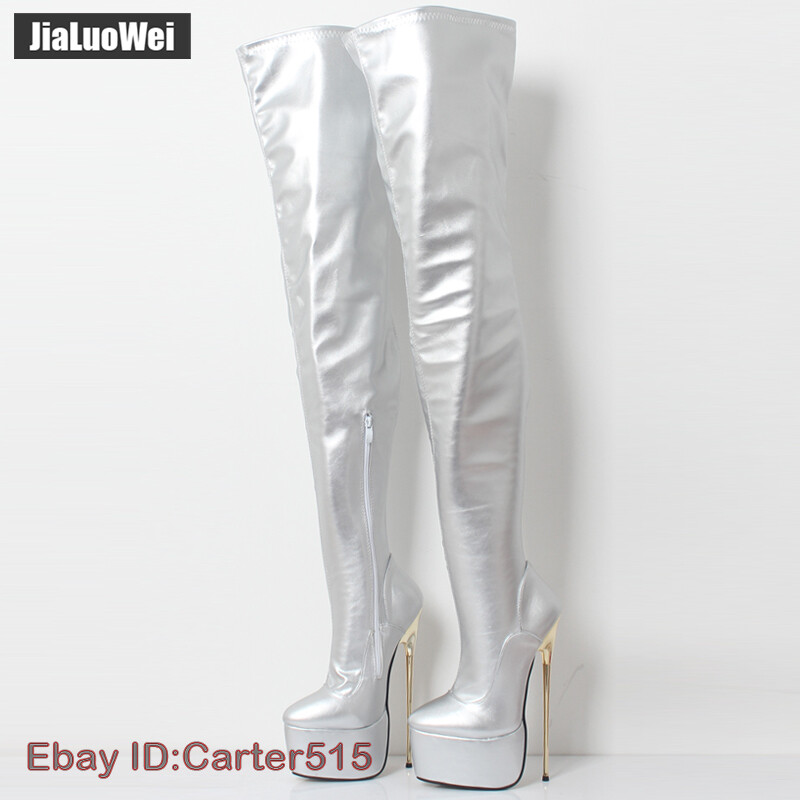 22cm Ultra High Heel Womens Thigh High Platform Metal Heel Stilettos ...