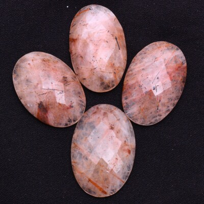 4 Pcs Natural Rutile Quartz Oval Checker Cut Untreated 25MM-27MM Loose ...