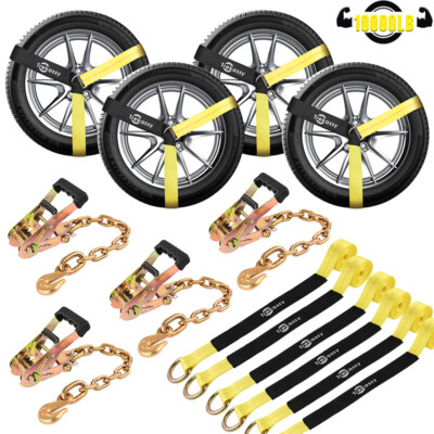 6 Tire Straps Car Trailers Ratchet Tie Down Straps with Heavy Duty ...