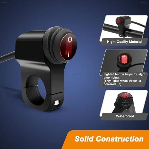 ATV Light Switch 12V Waterproof Aluminum Alloy Motorcycle Handlebar 1 ...