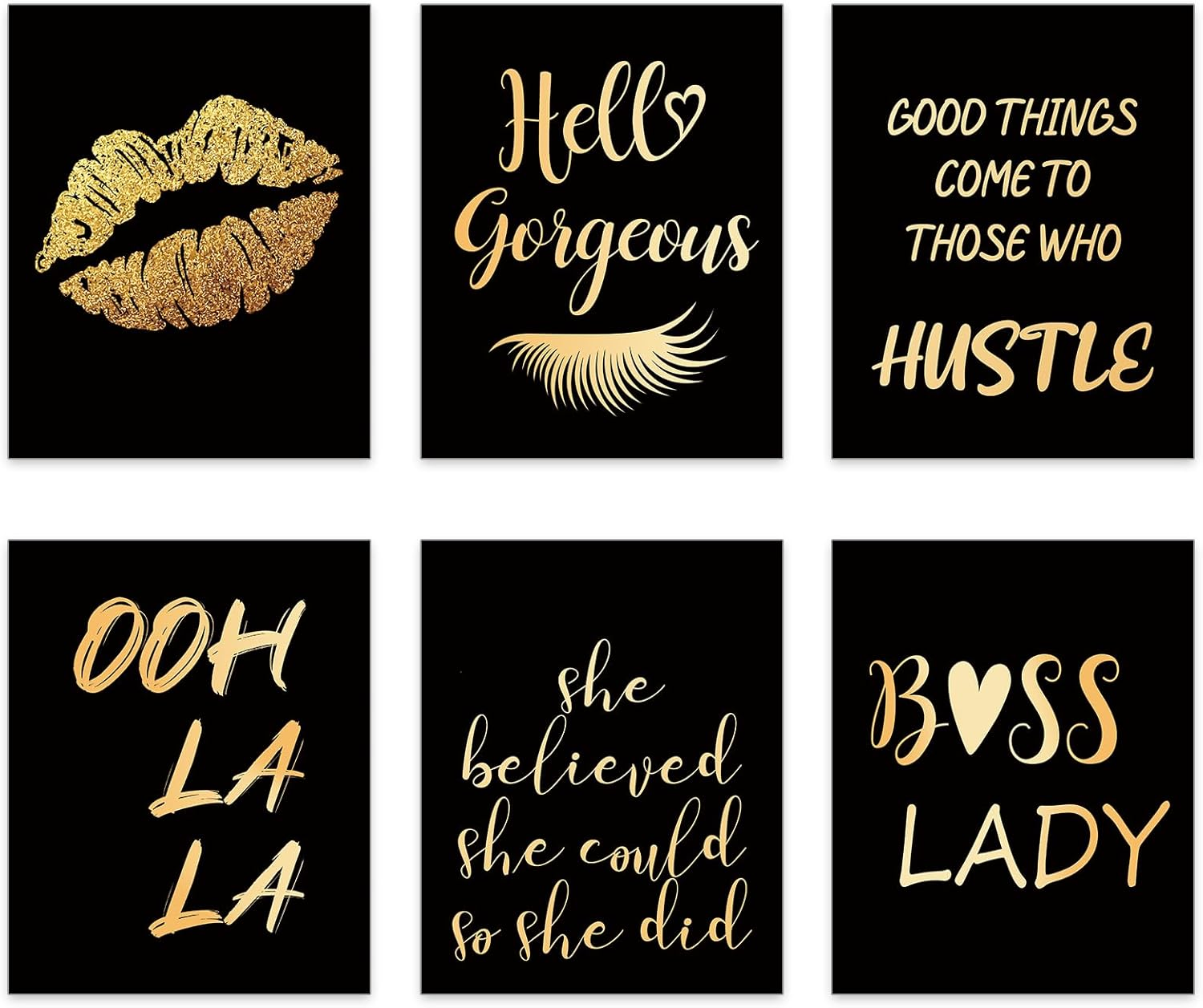 6 Pcs Black Gold Wall Art Decor Posters Inspirational Wall Poster Boss ...
