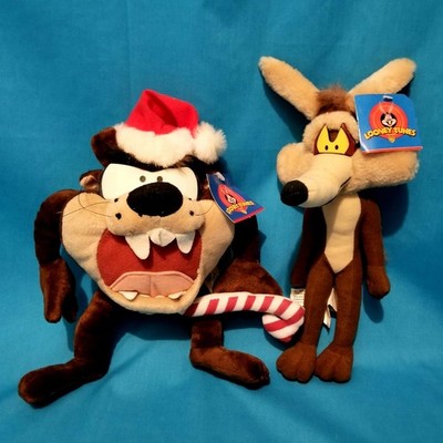Vintage 1998 Looney Tunes 10" Wile E. Coyote & Santa Taz 2 Plush Toy ...