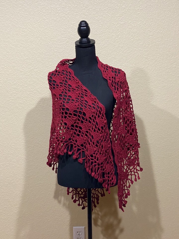 Handmade Crochet Red Shawl Proudly made in USA | eBay