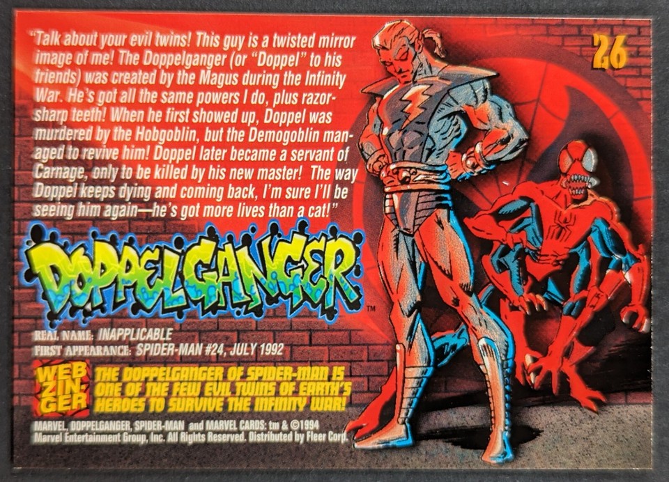 Spiderman Doppelganger 1994 Fleer Marvel Card #26 (NM) | eBay