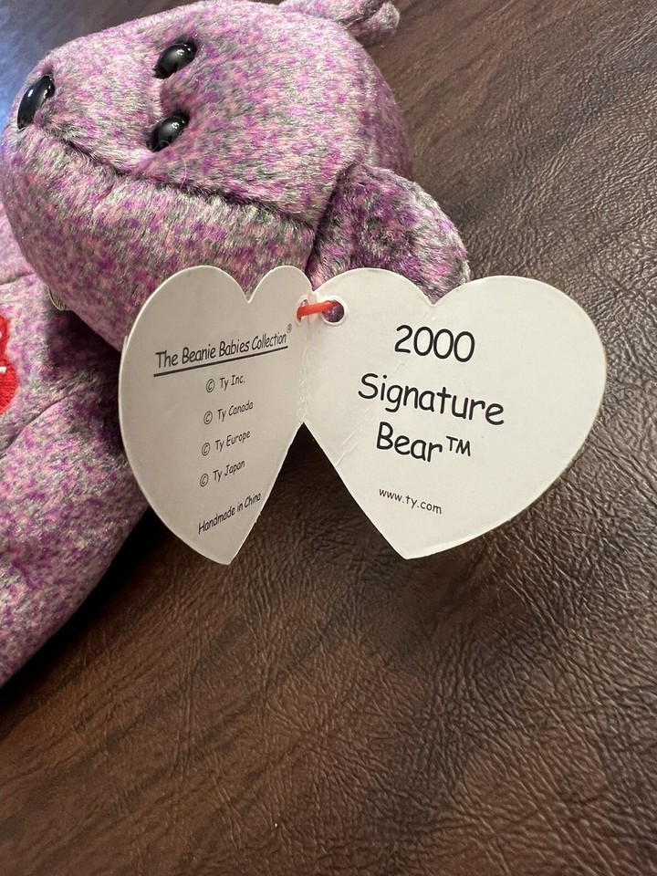 Ty Beanie Baby “2000 Signature Bear” Purple Stuffed Plush 8.5” With Tag ...