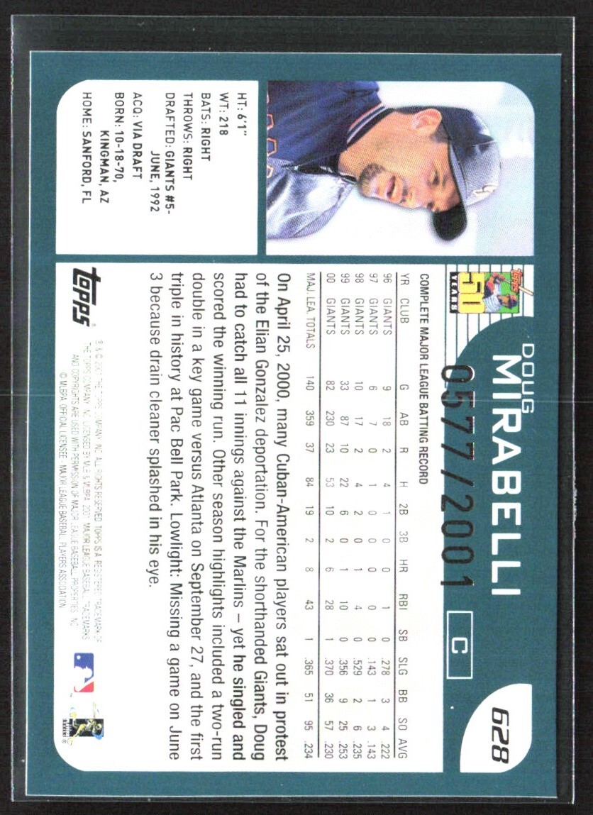Doug Mirabelli 2001 Topps Gold /2001 #628 San Francisco Giants | eBay