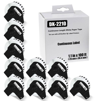 10Rolls 1.1"x100' Continuous Length Paper Tape Label DK-2210 for ...