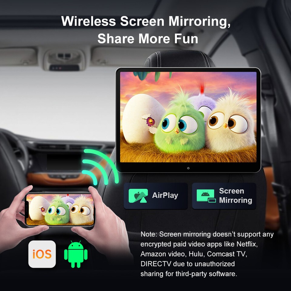 2x 14" FHD Touch Screen Car Headrest Monitor Backseat TV Player Media ...