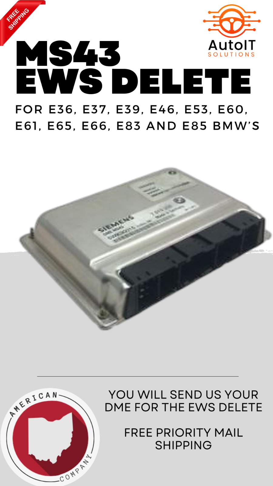 BMW MS43 ECU DME EWS/Immobilizer Delete Service - E46 330 E39 530i E53 X5 | OE | Front | Germany ...