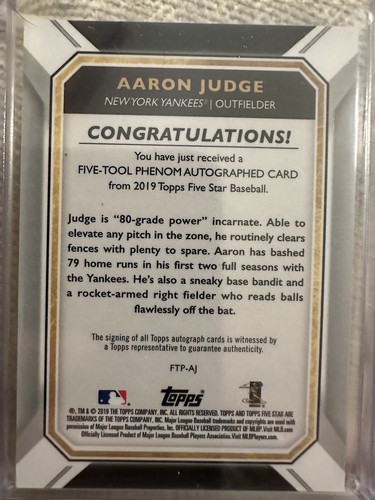 2019 Five Star Five Tool Phenom Auto Aaron Judge | eBay