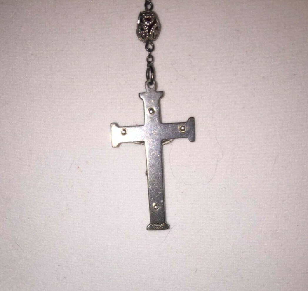 MARKED CREED STERLING SILVER VINTAGE GLASS BEADED CROSS~CRUCIFIX ROSARY ...