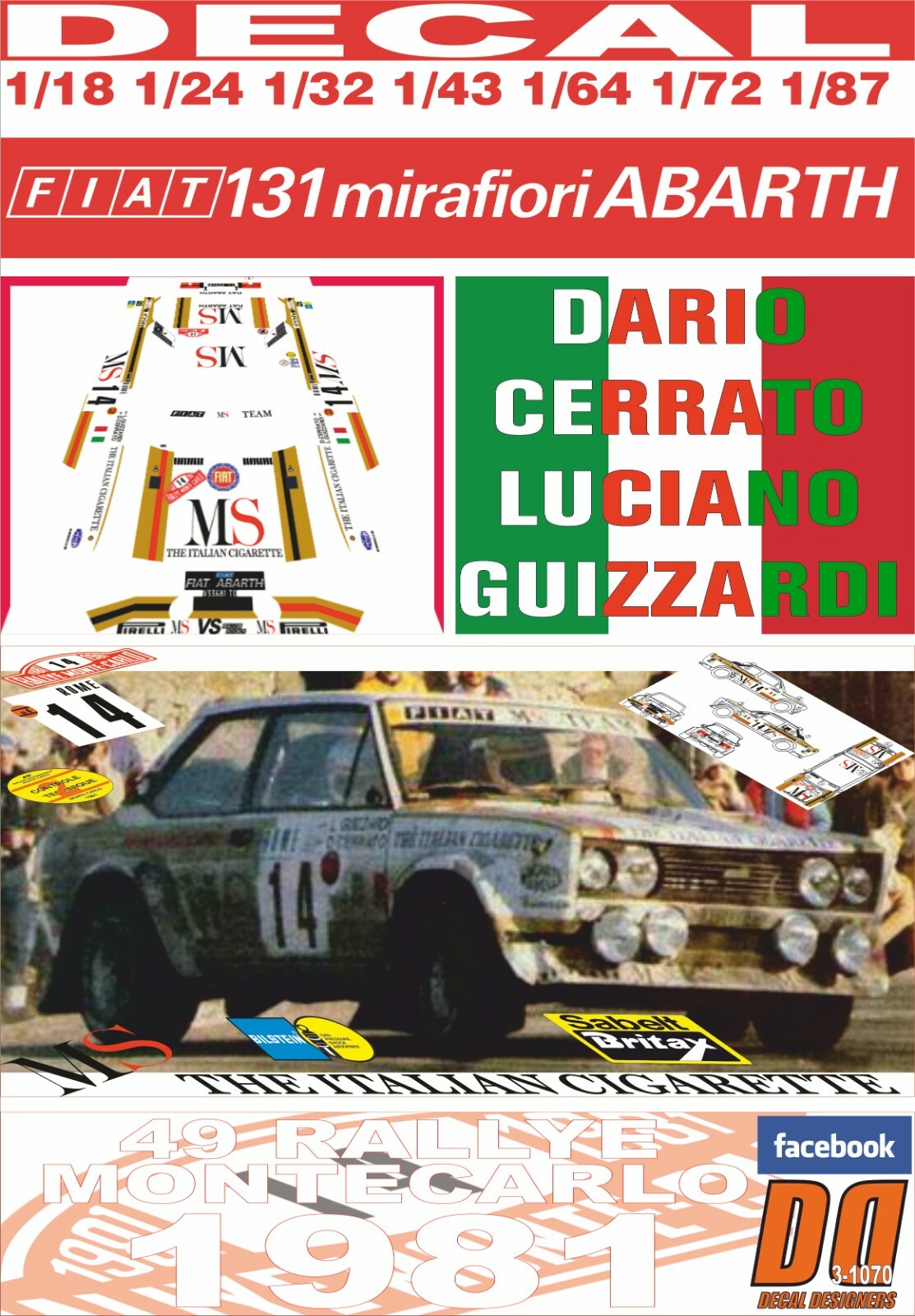 DECAL FIAT 131 ABARTH D.CERRATO R.MONTECARLO 1981 11st (01) | eBay