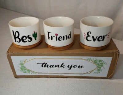3 Ceramic Planters/Storage/Best Friend Jars/Containers Wooden Coasters ...