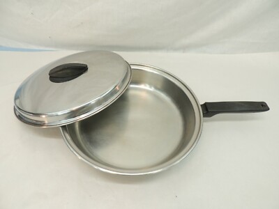 VINTAGE FLINT WARE STAINLESS STEEL 11" FRY PAN w/ HANDLE & LID COVER | eBay
