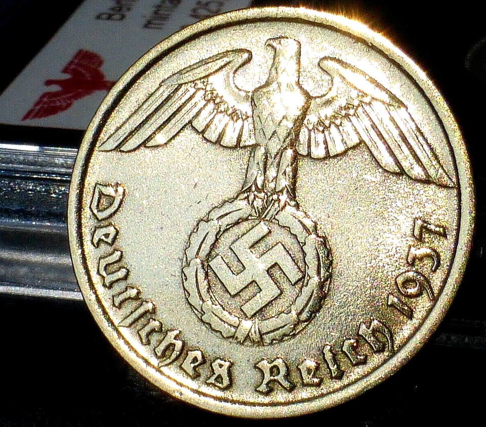 Nazi 10 Reichspfennig Coin and Swastika Stamp Set Third Reich WW2 ...
