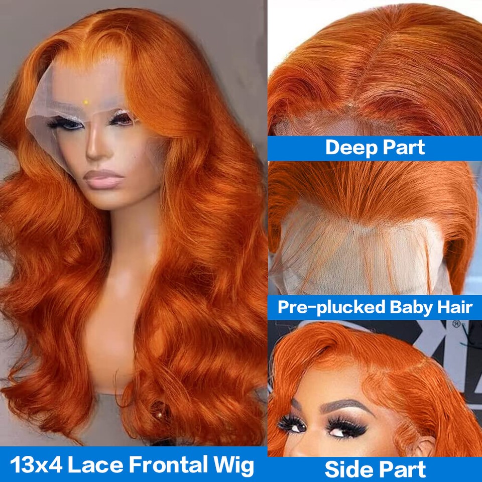 Orange Ginger Body Wave Lace Front Wigs Human Hair 13x4 HD Lace Human ...