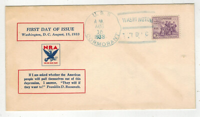 1933 N.R.A. NATIONAL RECOVERY ACT FDR & USS CORMORANT SCARCE BLUE NAVAL ...