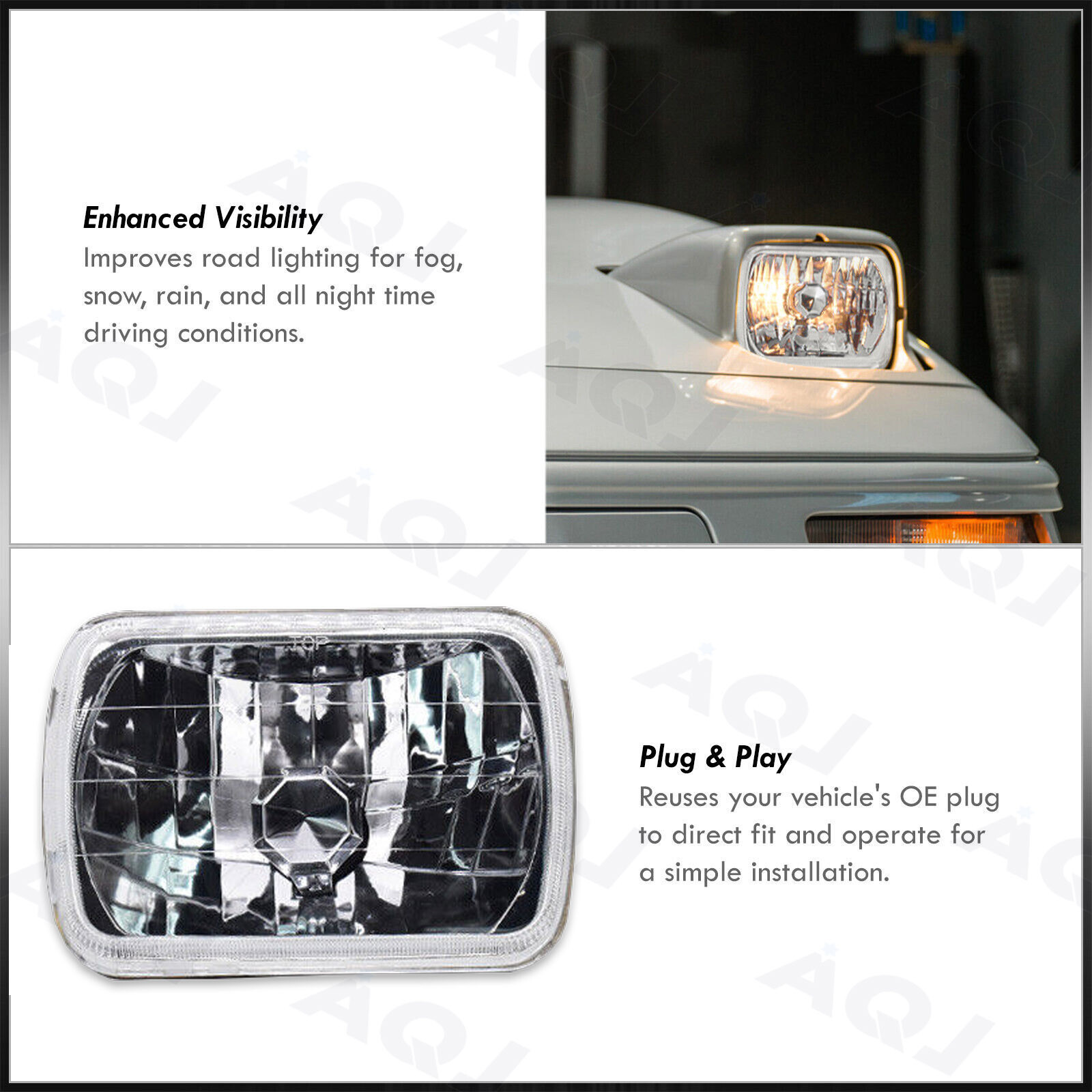 For Freightliner FL50 FL60 FL70 FL80 MT35 MT45 7x6'' 5x7 LED Headlight ...