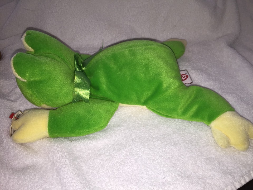 1996 Ty Beanie Babies Pillow Pals 13" Stuffed Plush Green Frog Ribbit Sewn Eyes | eBay