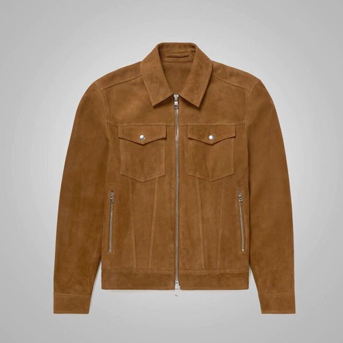 Tan Suede Leather Jacket for Men Cafe Racer Jacket Size XS S M L XXL ...