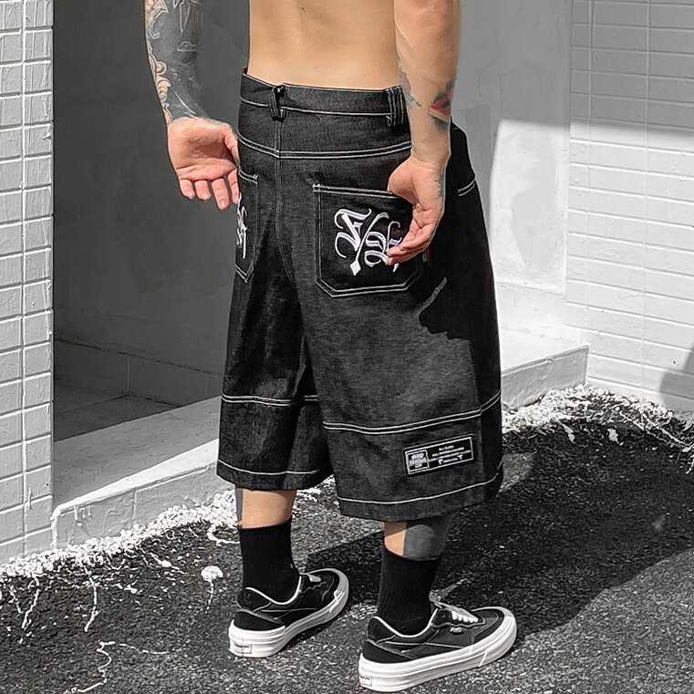 Men Chicano Knee-Length Denim Shorts Jeans Loose West Coast HipHop ...