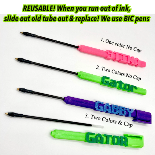 Custom Name Pens 3D Printed & Personalized (Reusable with BIC pen inks ...