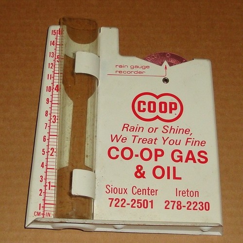 CO-OP GAS & OIL metal rain gauge with squashed plastic tube - still ...