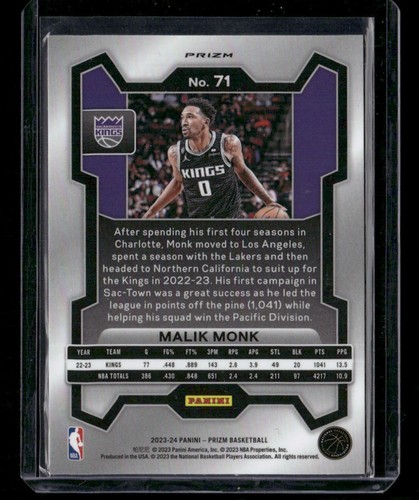 2023-24 Panini Prizm #71 Malik Monk Silver - 13541 | eBay