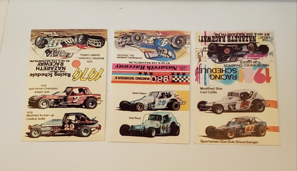 Nazareth Raceway PA Racing Schedule Postcard Lot (3) 1979, 1980, 1981 ...