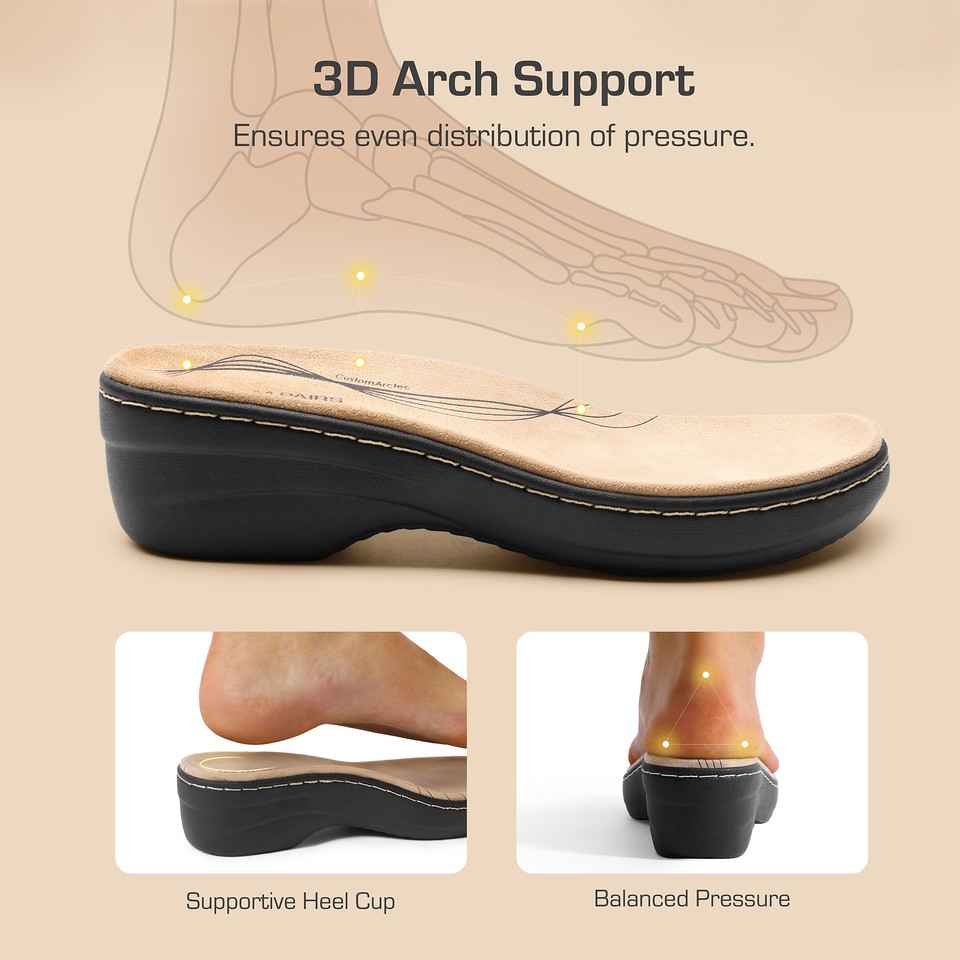 US Women Arch Support Slide Sandals Adjustable Straps Beach Low Wedge ...