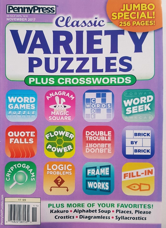 Penny Press Classic Variety Puzzles Plus Crosswords Nov 2017 FREE ...