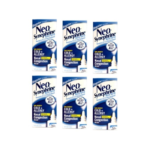 6 Pack Neo Synephrine Nasal Spray Regular Strength Formula 0.5 Fl Oz 15 ...