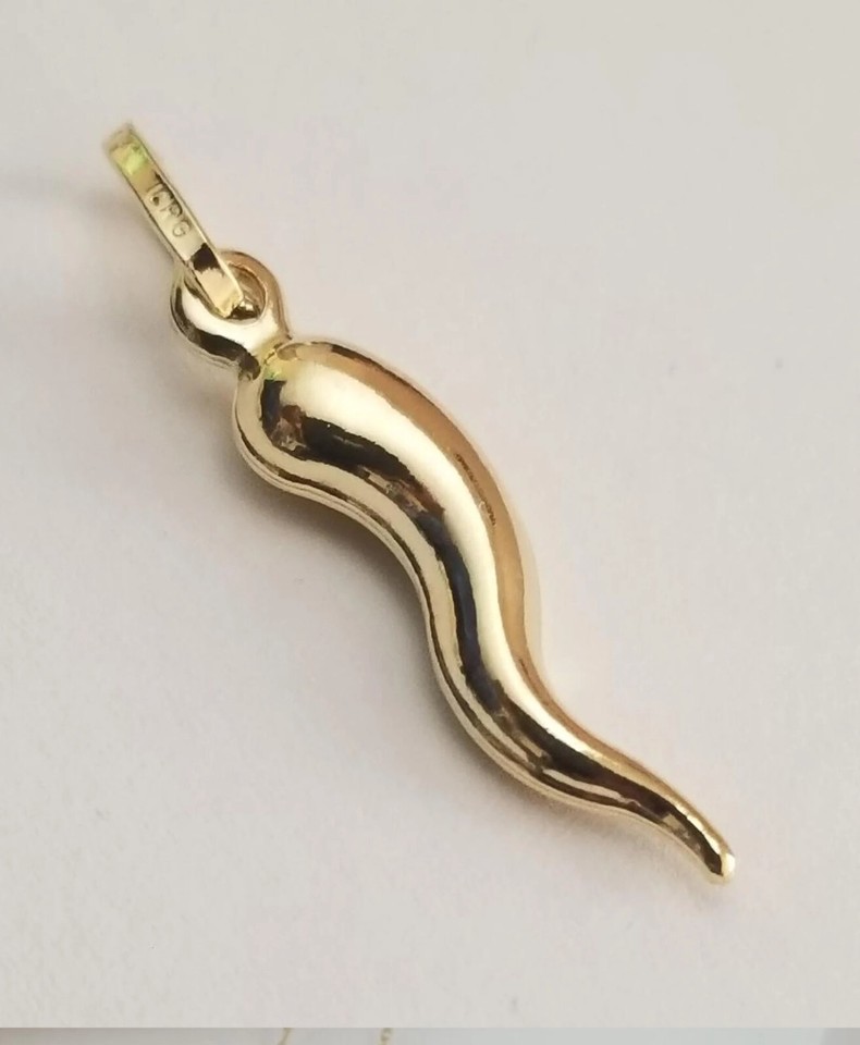14K Yellow Gold Plated 3D Cornicello Italian Horn Good Luck Pendant ...