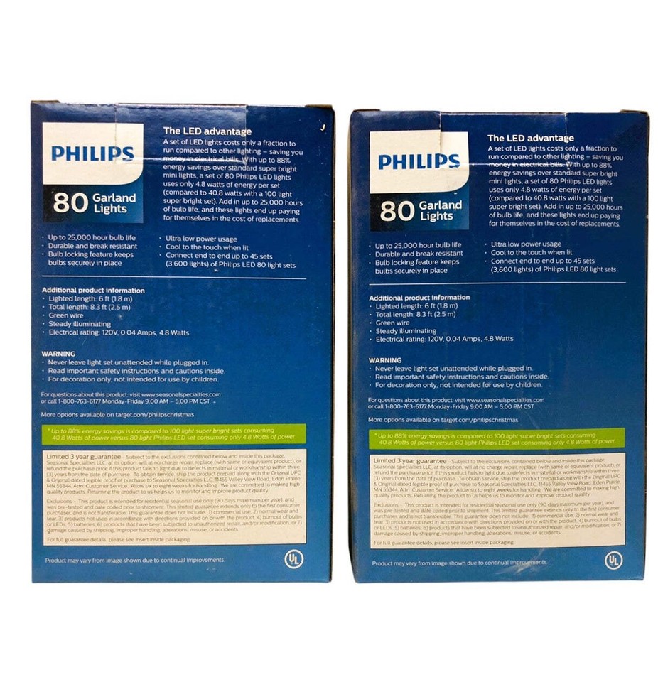 29449 - Philips 80 Multi Christmas Holiday Garland Lights Set of Two |G ...