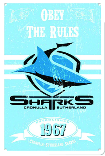 Cronulla Sharks NRL Retro Metal Sign Tin Wall Sign OBEY THE RULES SALE ...