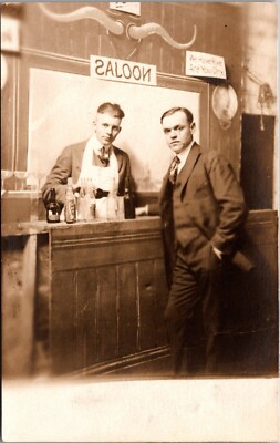 Real Photo Postcard RPPC Man Drinking At Saloon Bartender 1910-1930 JC14 | eBay