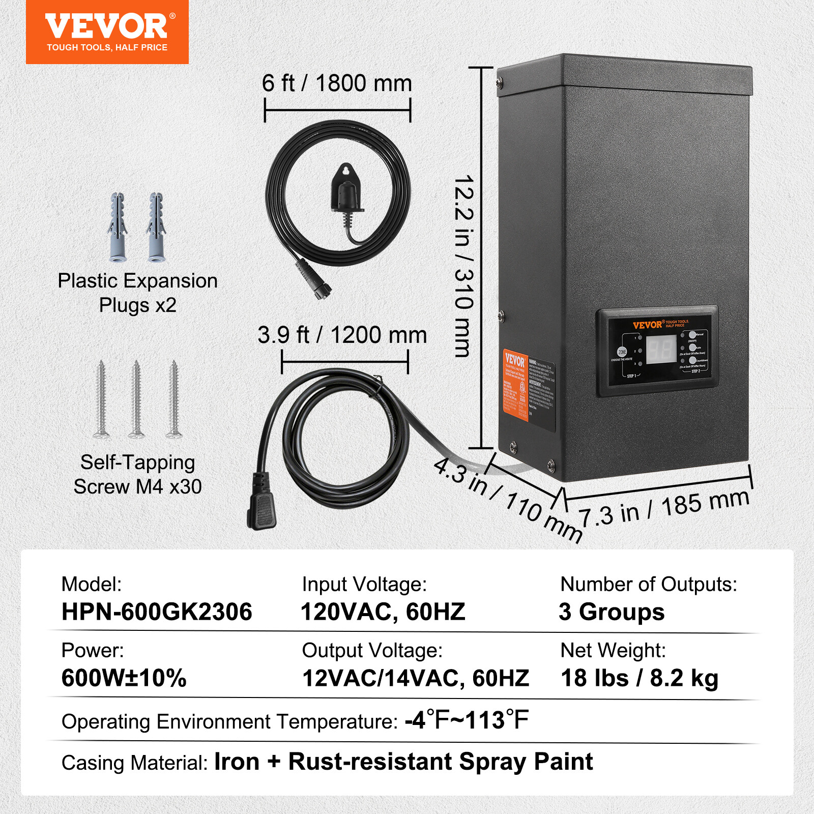 VEVOR 600W Low Voltage Landscape Transformer with Timer and Photocell ...
