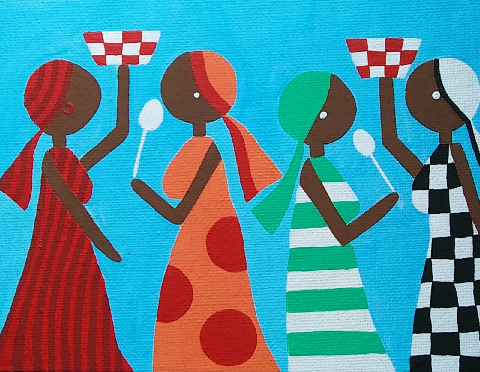 signed ORIGINAL painting 5x7" family gift folk art "The Aunts in a ...