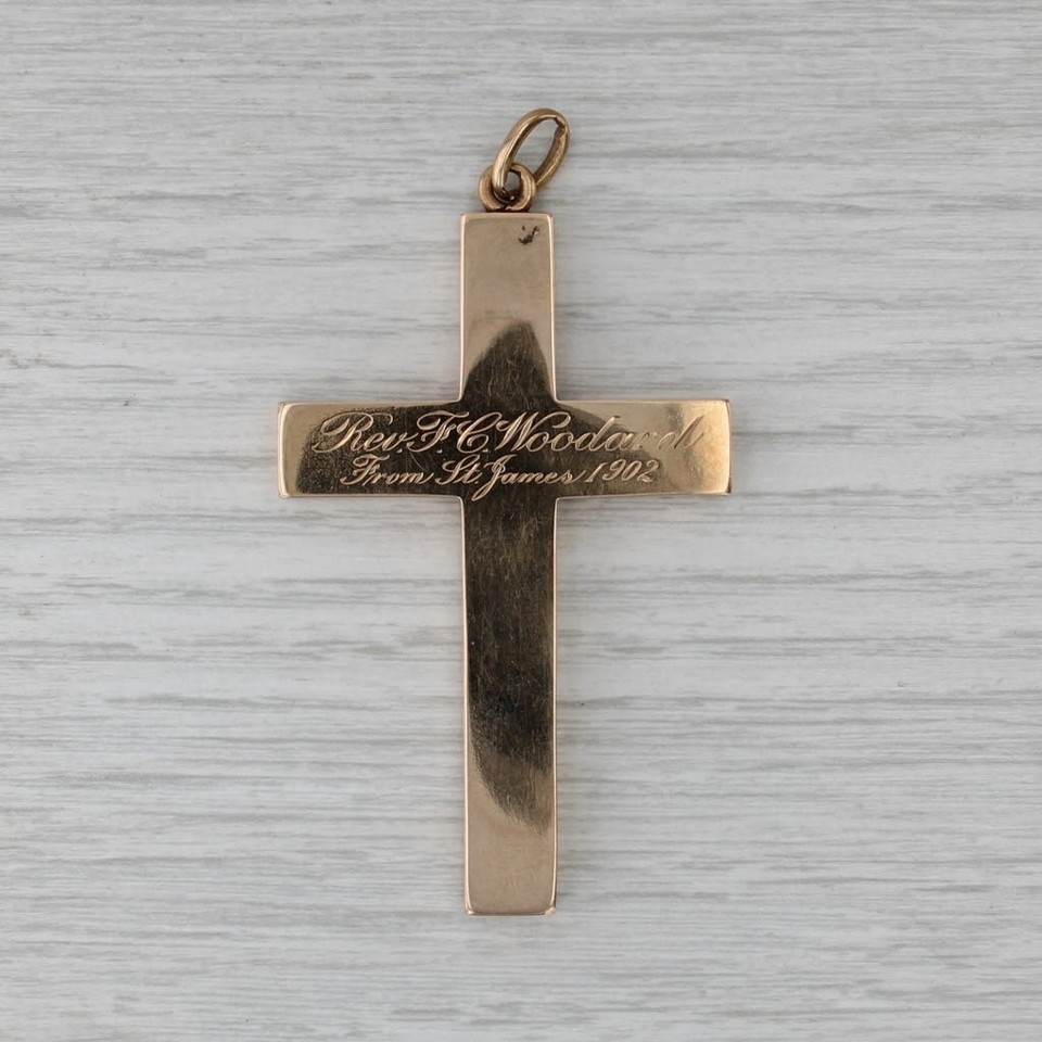 Antique IHS Large Cross Pendant 12k Yellow Gold Engraved 1902 | eBay