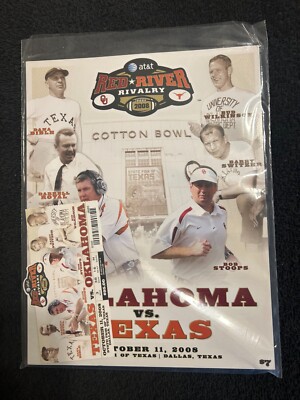 OKLAHOMA VS TEXAS FOOTBALL GAME PROGRAM W TICKET OCT 11 2008 NICE GRADE ...