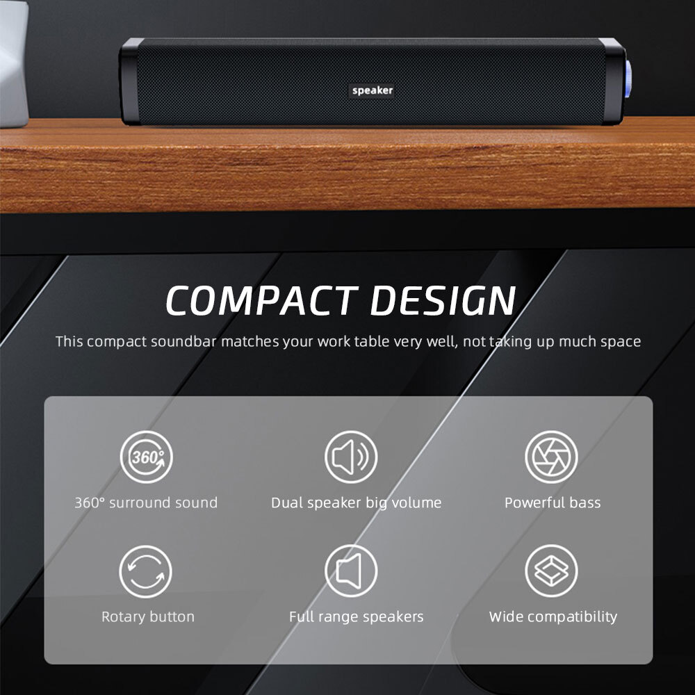 LED USB Wired Sound Bar Computer Stereo Bass Speakers USB For PC ...